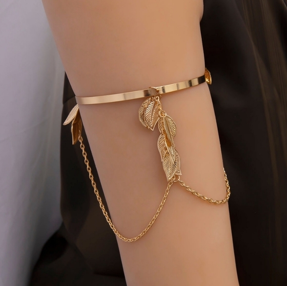 Jewelry | 2 Minimalist Layered Leaf Arm Gold Metal Cuffs | Poshmark